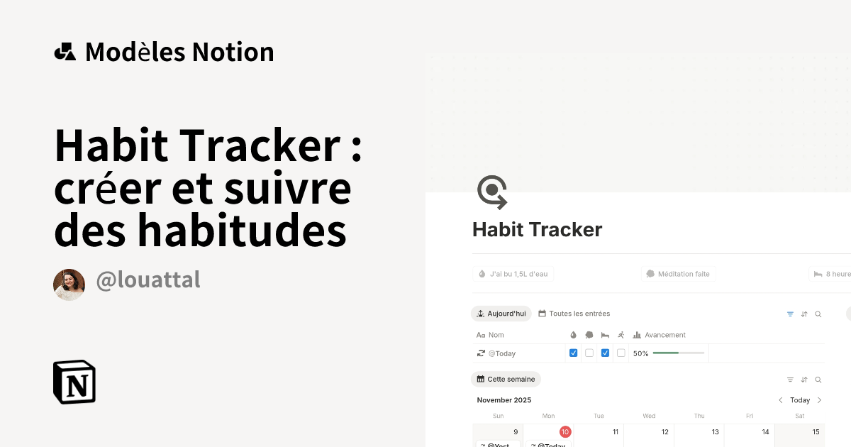 Modèle Habit Tracker : créer et suivre des habitudes | Marketplace Notion