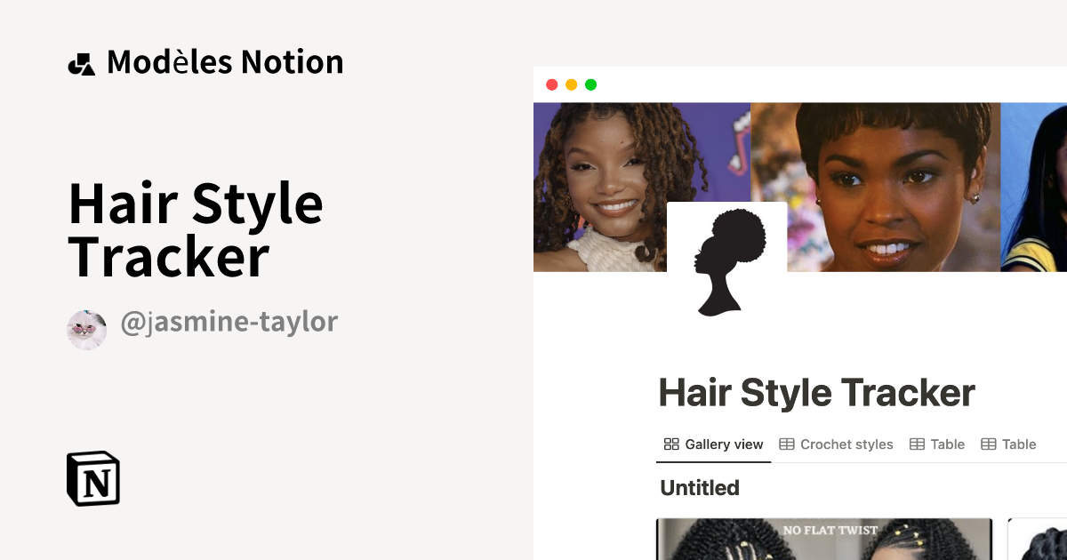 Hair Style Tracker | Modèle créé par Jasmine Taylor | Marketplace Notion