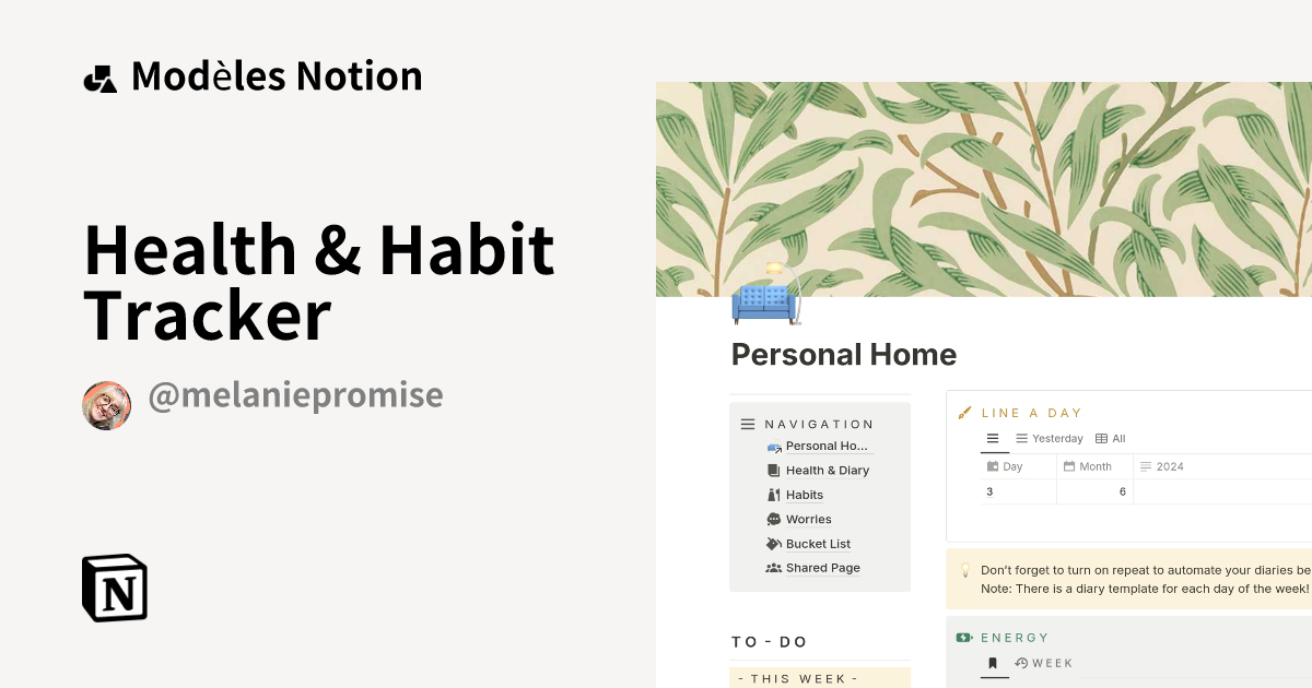 Health & Habit Tracker | Modèle créé par Melanie Promise | Marketplace ...