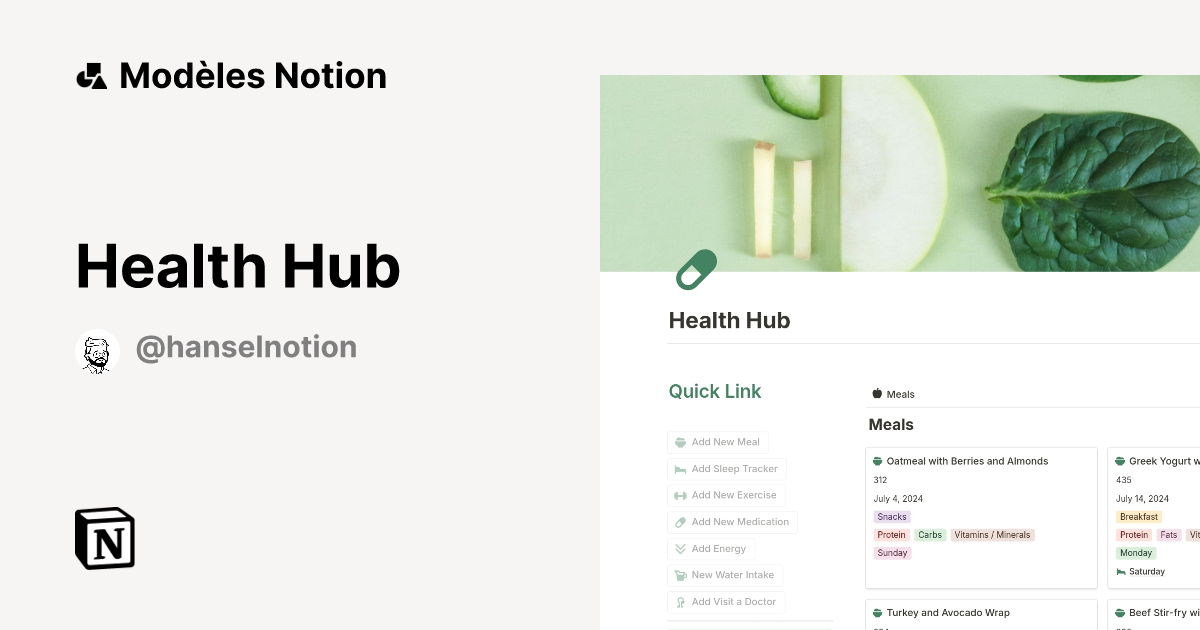 Health Hub | Modèle créé par Hansel Systems | Marketplace Notion