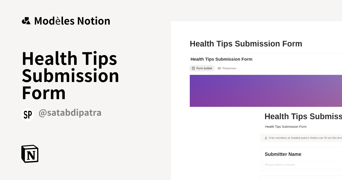 Modèle Health Tips Submission Form | Marketplace Notion