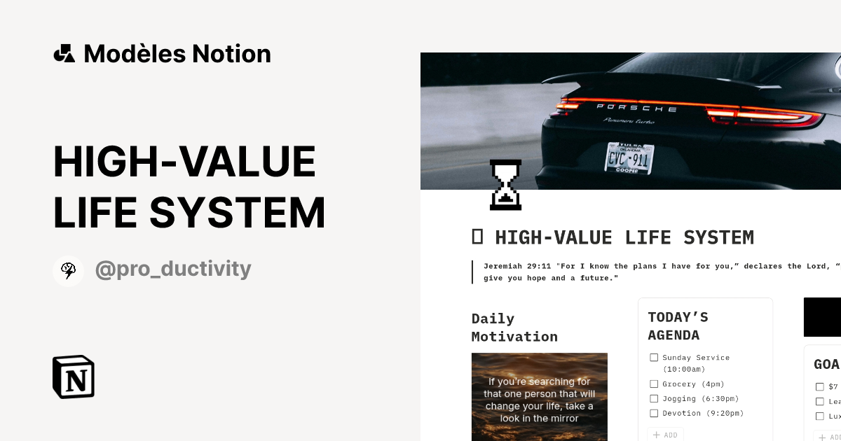 HIGH-VALUE LIFE SYSTEM | Modèle créé par PRO-Ductivity | Marketplace Notion