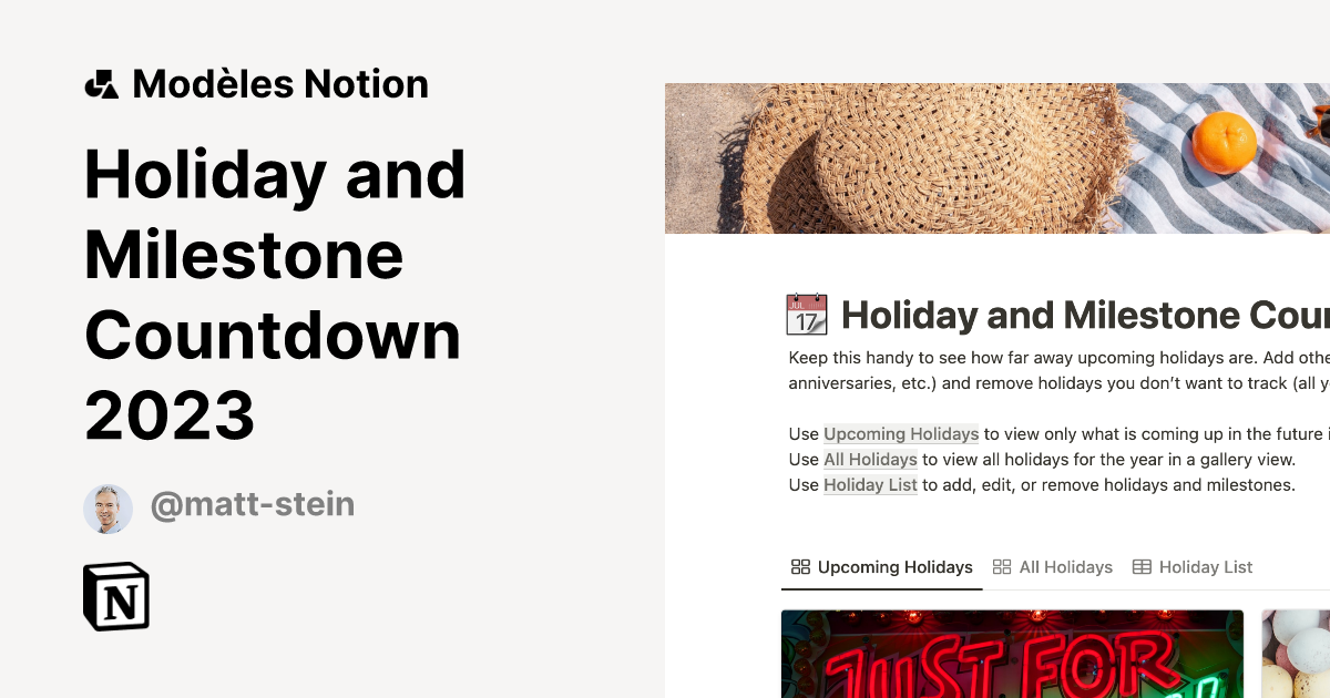 Holiday and Milestone Countdown 2023 | Modèle créé par Matt Stein ...