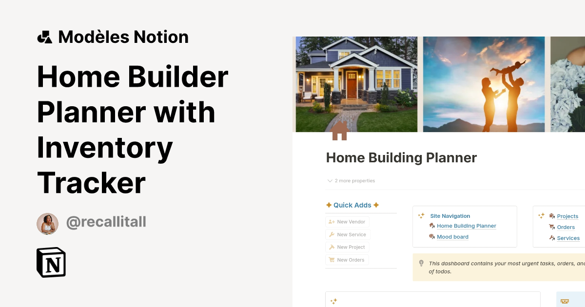 Home Builder Planner with Inventory Tracker | Modèle créé par Lez ...