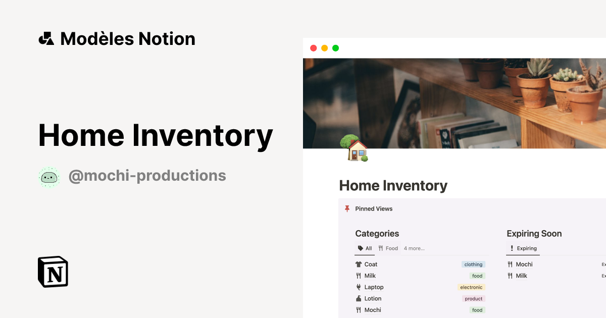 Modèle Home Inventory | Marketplace Notion