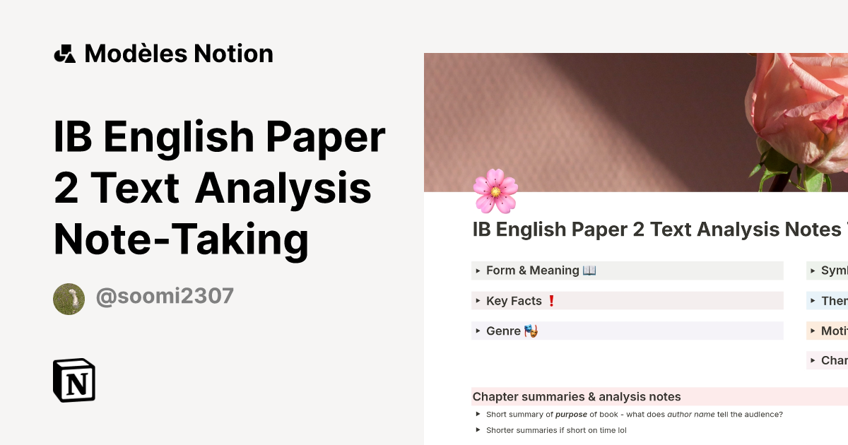 IB English Paper 2 Text Analysis Note-Taking | Modèle créé par soomi ...