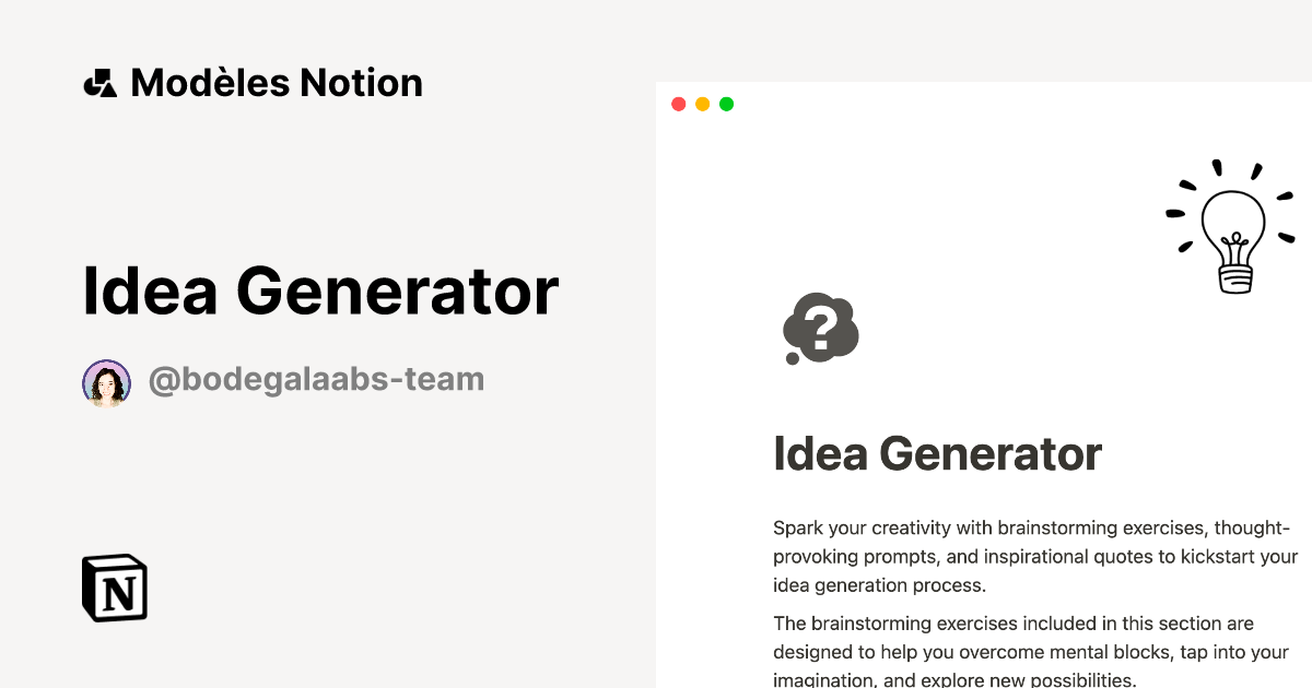 Modèle Idea Generator | Marketplace Notion