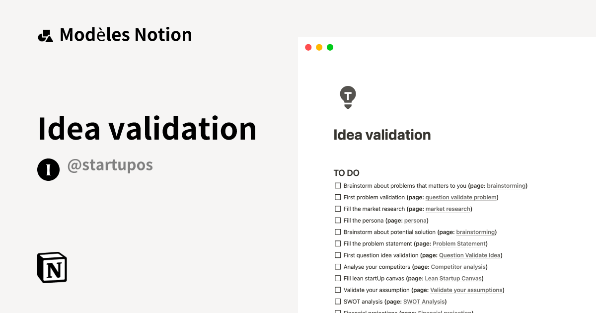 Idea validation | Modèle créé par Idea OS - Validate your startup idea ...