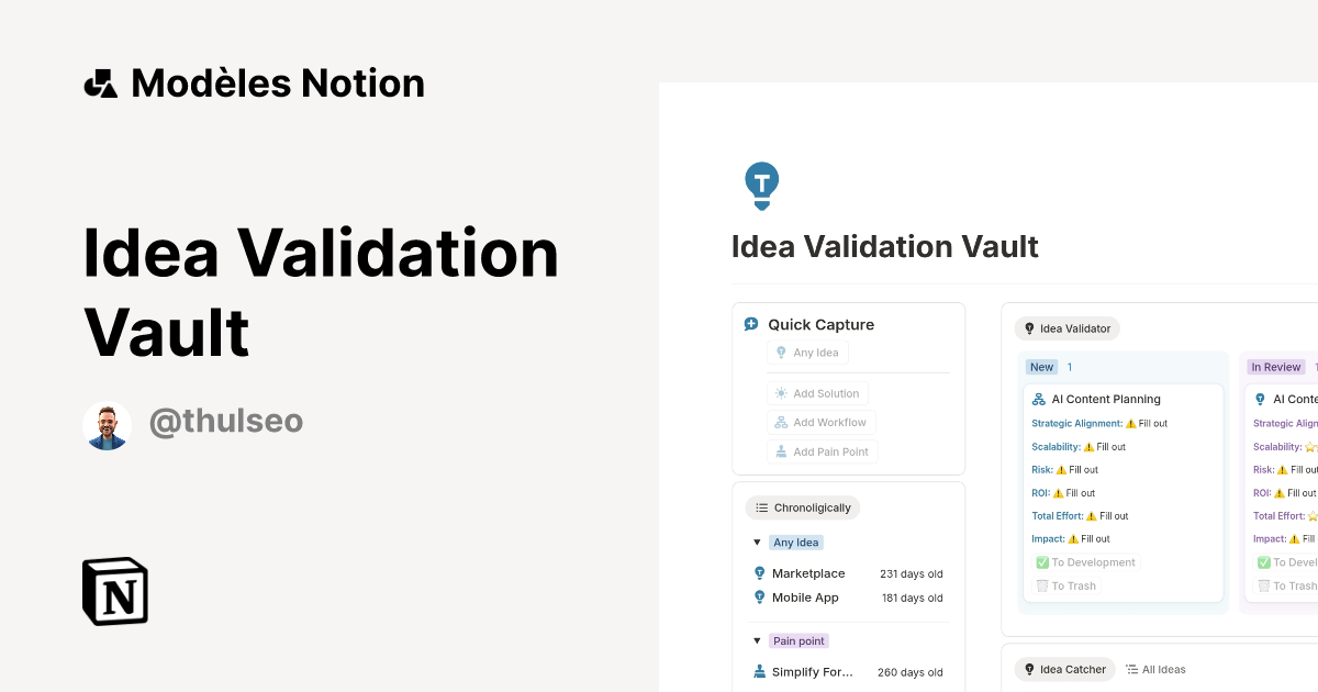 Modèle Idea Validation Vault | Marketplace Notion