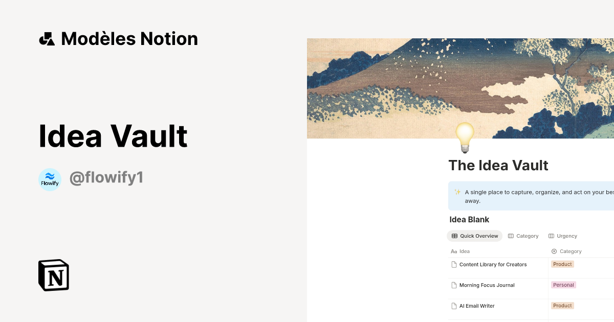 Idea Vault | Modèle créé par Flowify | Marketplace Notion