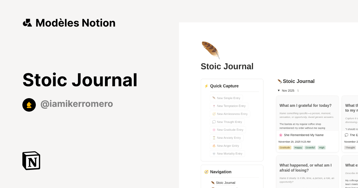 Modèle Stoic Journal | Marketplace Notion