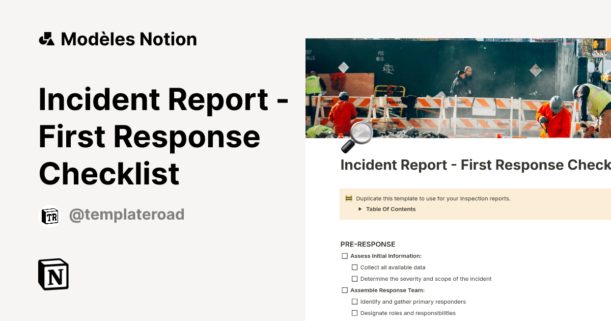Incident Report - First Response Checklist | Modèle créé par Template ...