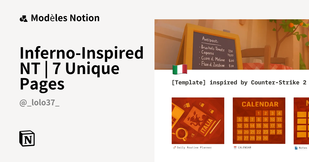 Inferno-Inspired NT | 7 Unique Pages | Modèle créé par _lolo37_ | Marketplace Notion