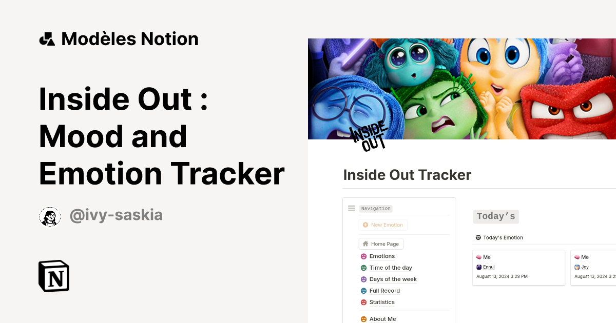 Modèle Inside Out : Mood and Emotion Tracker | Marketplace Notion