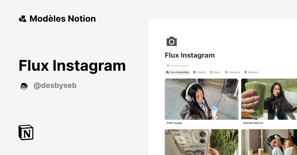 Flux Instagram | Modèle créé par desbyseb | Marketplace Notion