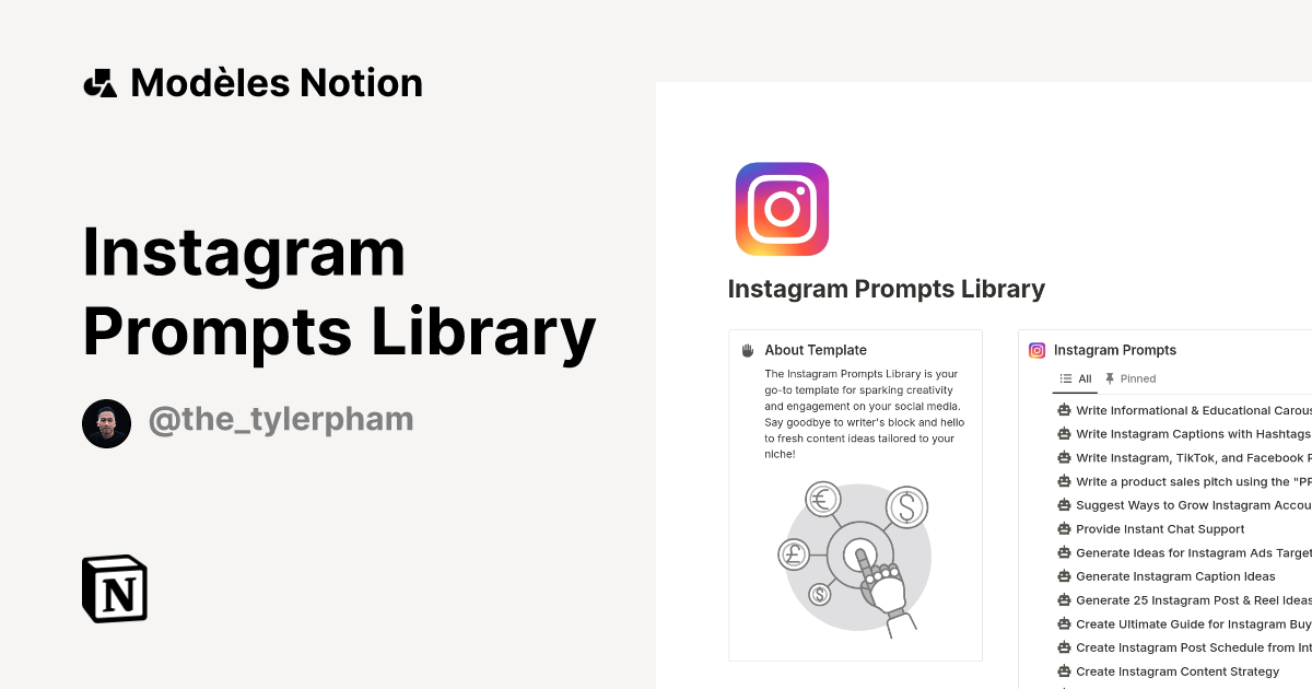 Modèle Instagram Prompts Library | Marketplace Notion