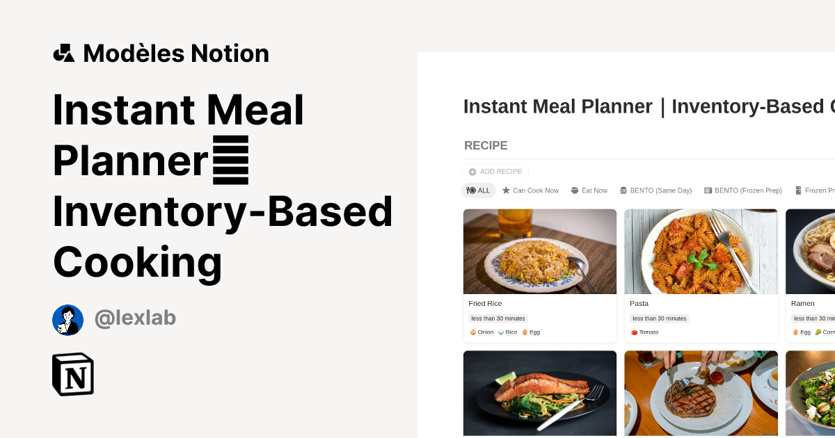 Modèle Instant Meal Planner｜Inventory-Based Cooking | Marketplace Notion