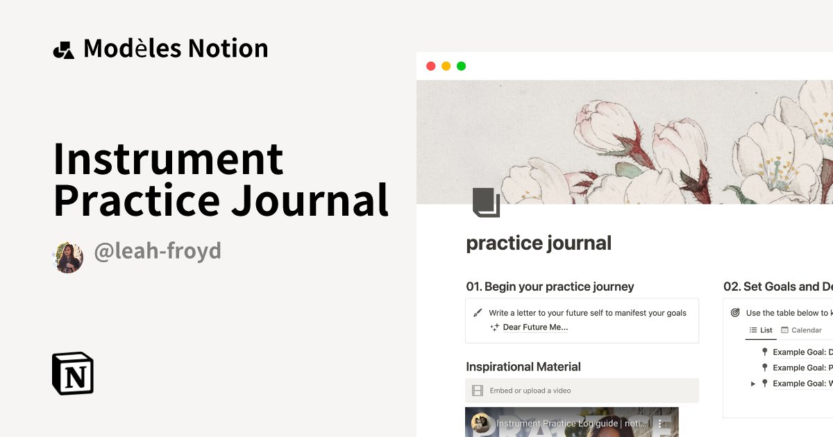 Instrument Practice Journal | Modèle créé par Leah Froyd | Marketplace ...