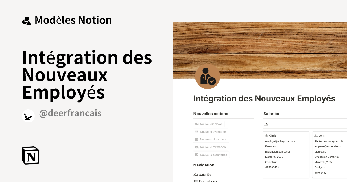 Modèle Intégration des Nouveaux Employés | Marketplace Notion