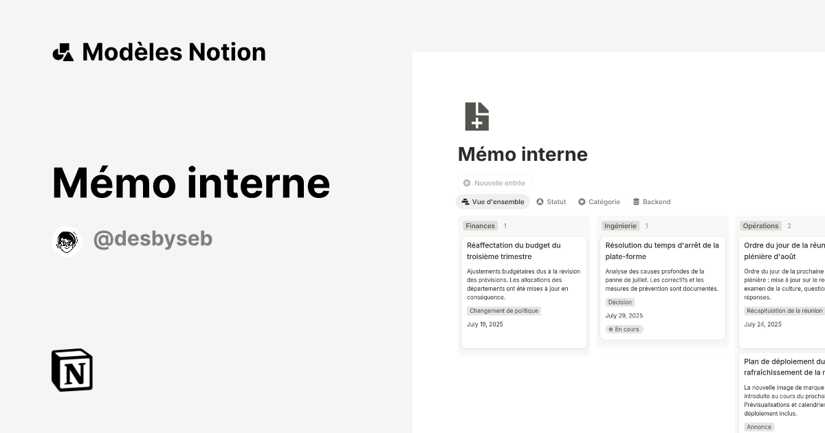 Modèle Internal Memo | Marketplace Notion