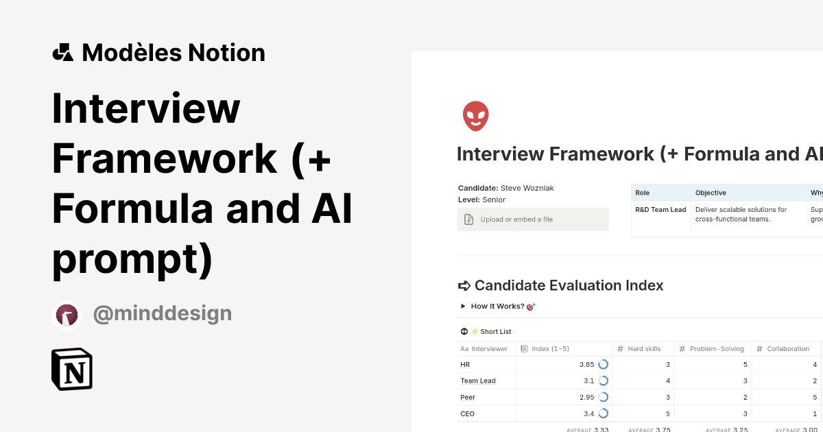 Modèle Interview Framework (+ Formula and AI prompt) | Marketplace Notion