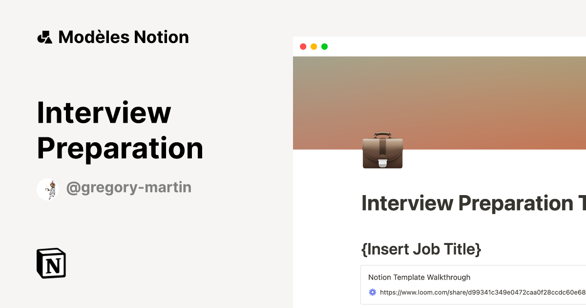 Modèle Interview Preparation | Marketplace Notion