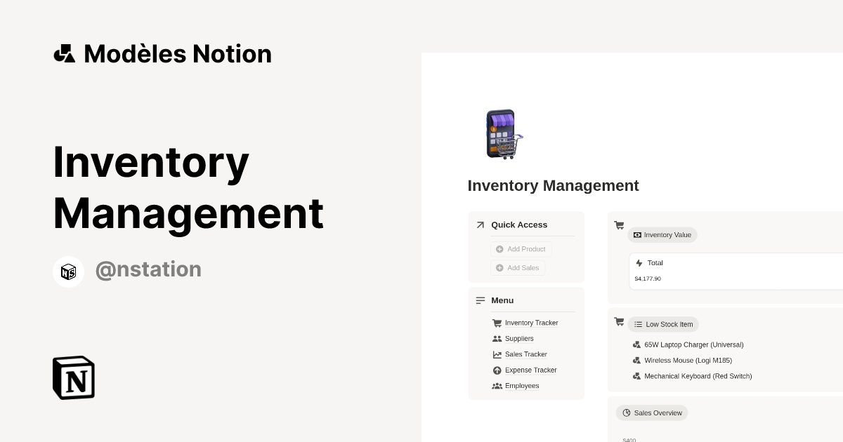Modèle Inventory Management | Marketplace Notion