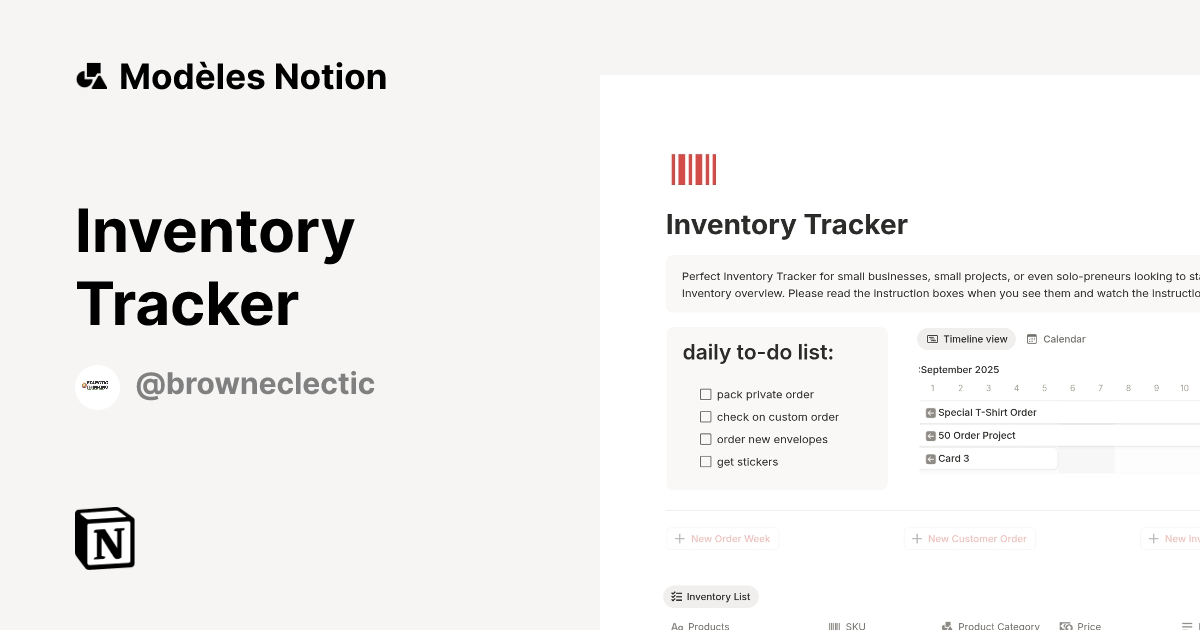 Modèle Inventory Tracker | Marketplace Notion