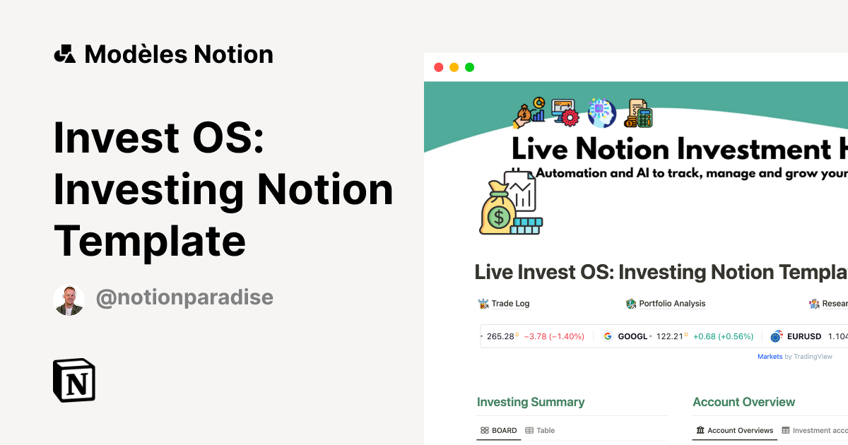 Modèle Invest OS: Investing Notion Template | Marketplace Notion