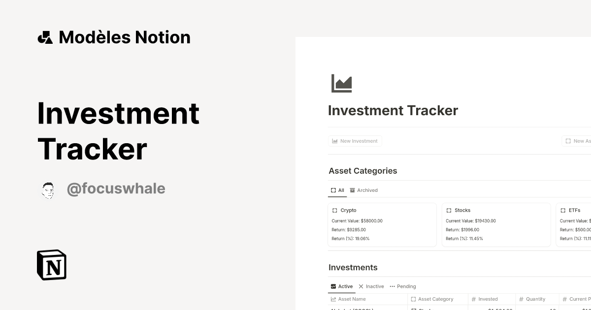 Modèle Investment Tracker | Marketplace Notion