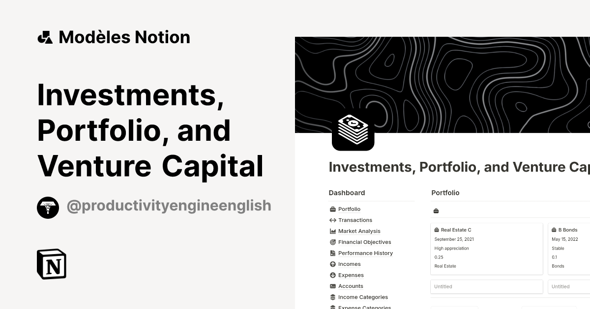 Investments, Portfolio, and Venture Capital | Modèle créé par Productivity Engine | Marketplace ...