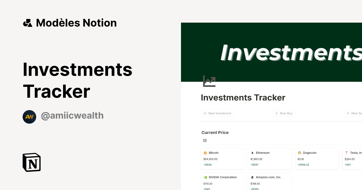 Modèle Investments Tracker | Marketplace Notion
