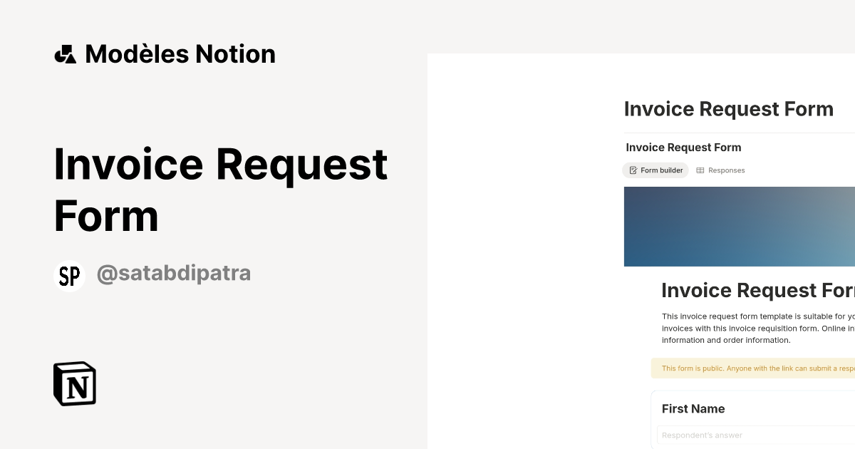 Modèle Invoice Request Form | Marketplace Notion