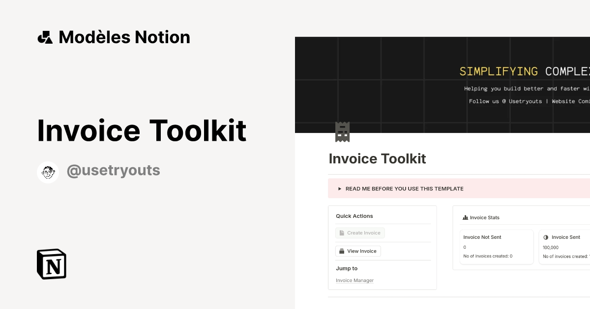 Modèle Invoice Toolkit | Marketplace Notion