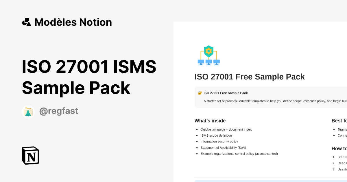 Modèle ISO 27001 ISMS Sample Pack | Marketplace Notion