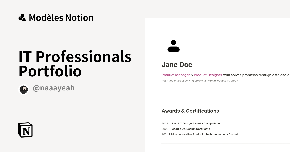 Modèle IT Professionals Portfolio | Marketplace Notion
