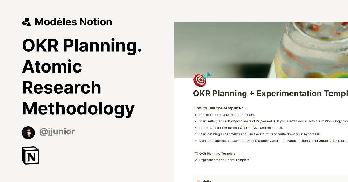 Modèle OKR Planning. Atomic Research Methodology | Marketplace Notion