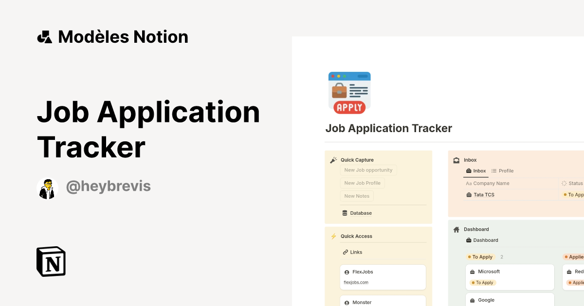 Modèle Job Application Tracker | Marketplace Notion