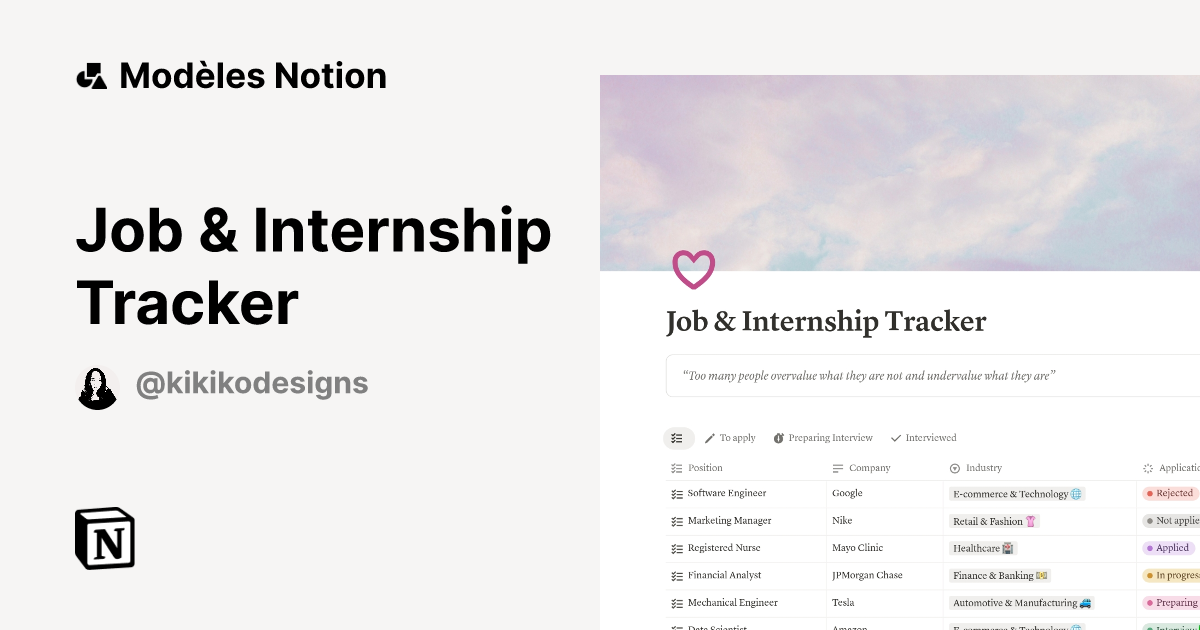 Modèle Job & Internship Tracker | Marketplace Notion