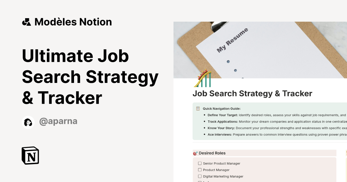 Modèle Ultimate Job Search Strategy & Tracker | Marketplace Notion