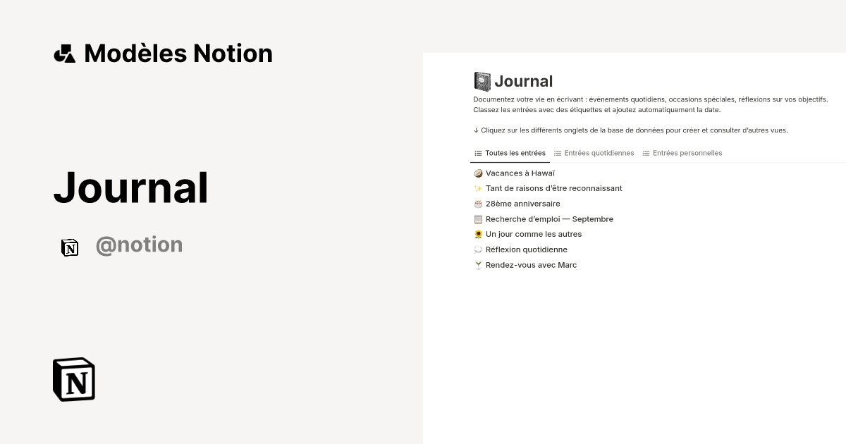 Journal | Modèle créé par Notion | Marketplace Notion
