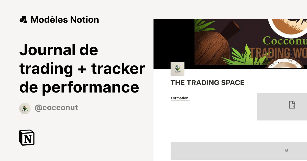Journal de trading + tracker de performance | Modèle créé par Cocconut ...