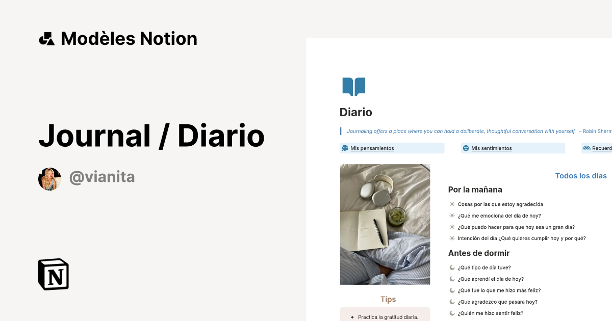 Journal / Diario | Modèle créé par Vianita | Marketplace Notion