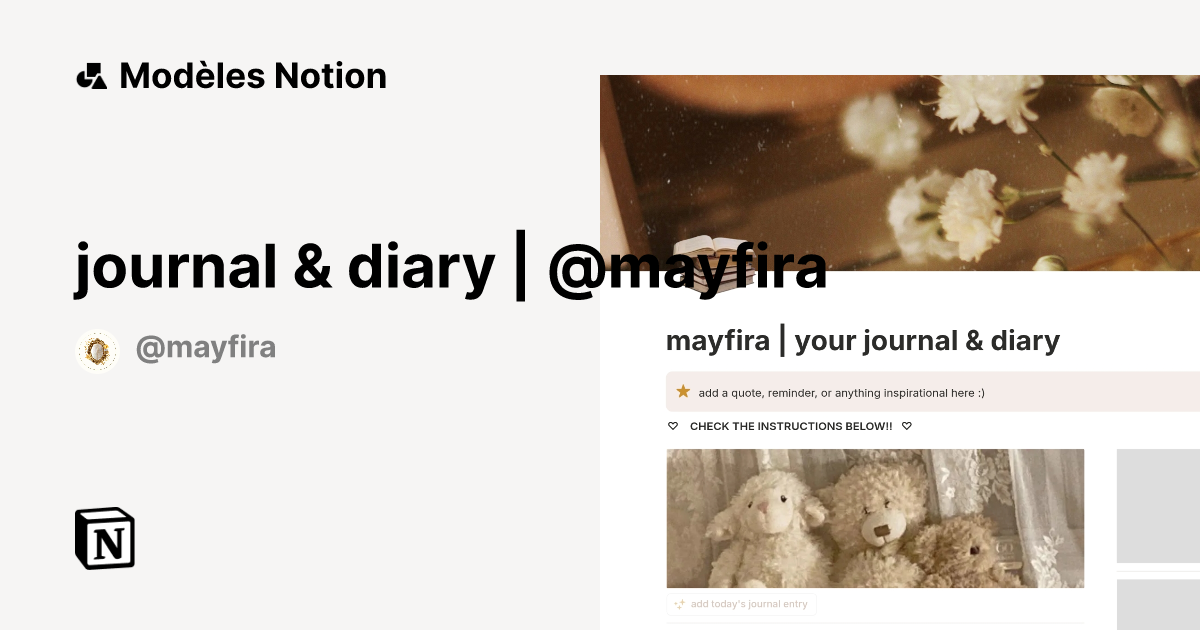 journal & diary | @mayfira | Modèle créé par fiona | Marketplace Notion