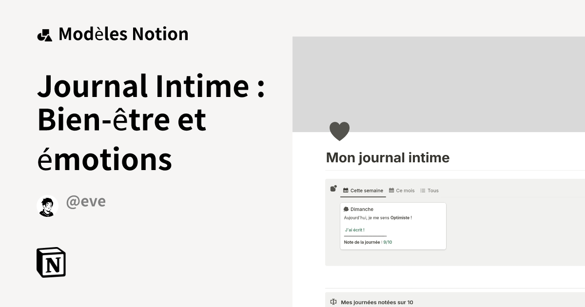 Modèle Journal Intime : Bien-être et émotions | Marketplace Notion
