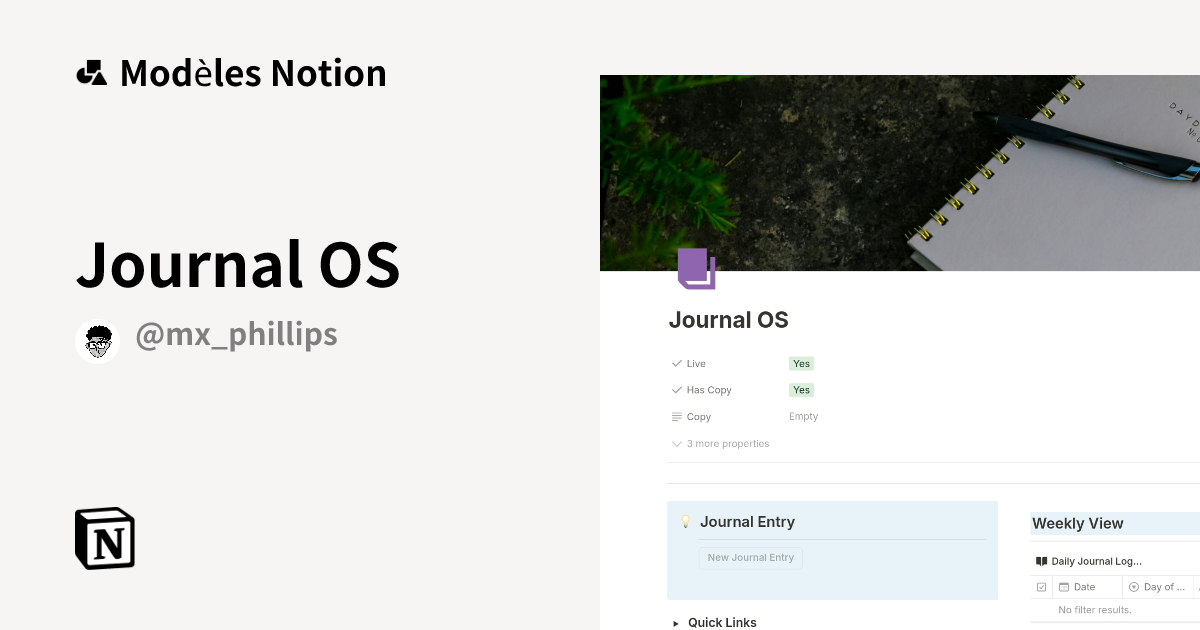 Journal OS | Modèle créé par MX Phillips | Marketplace Notion