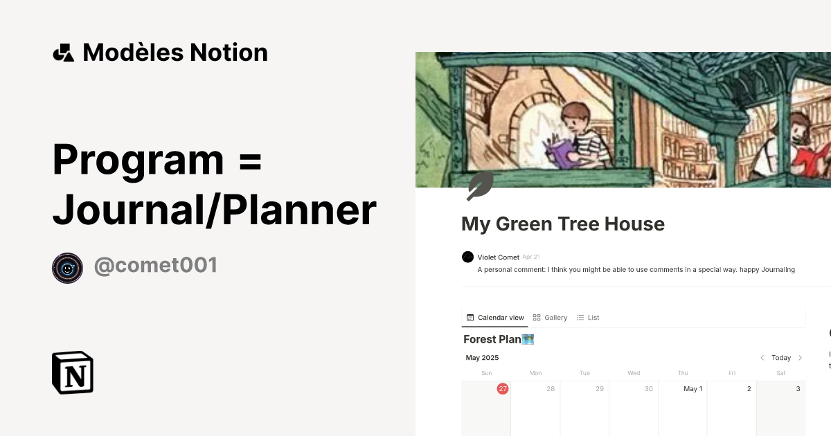 Program = Journal/Planner | Modèle créé par Violet Comet | Marketplace Notion