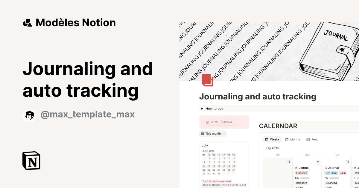 Modèle Journaling and auto tracking | Marketplace Notion