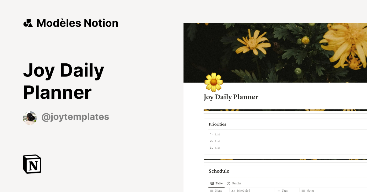 Modèle Joy Daily Planner | Marketplace Notion