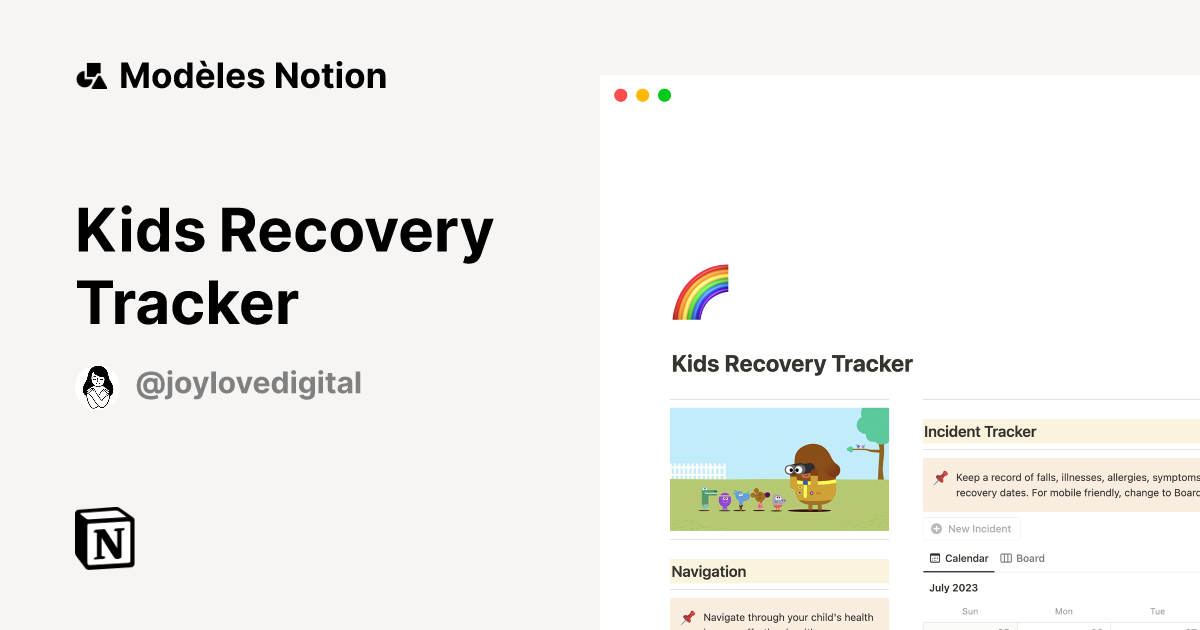 Kids Recovery Tracker | Modèle créé par JoyLoveDigital | Notion Mom ...